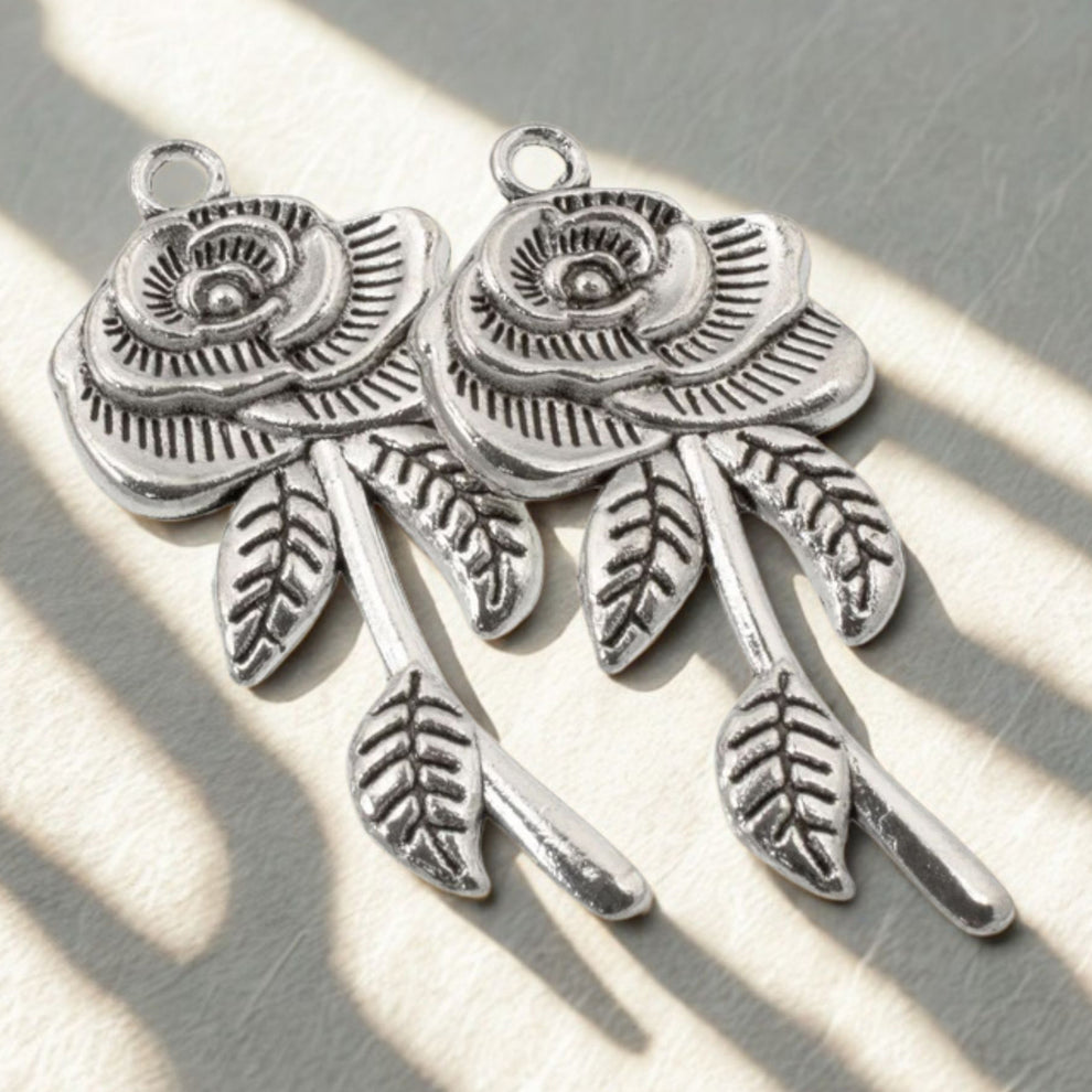Silver Long Stem Rose Pendants | Hackberry Creek