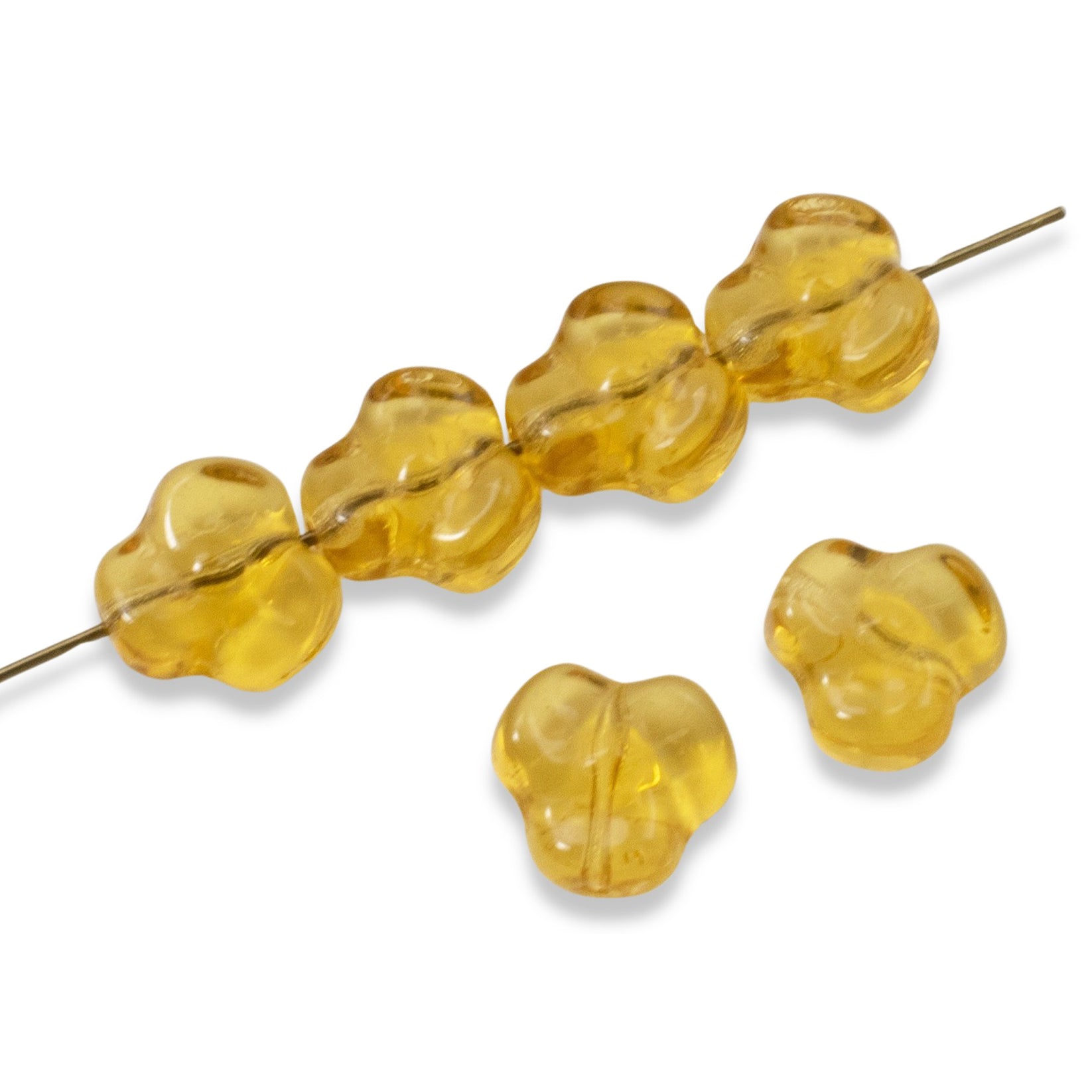 Golden Yellow Czech Glass Trillium Flower Beads
