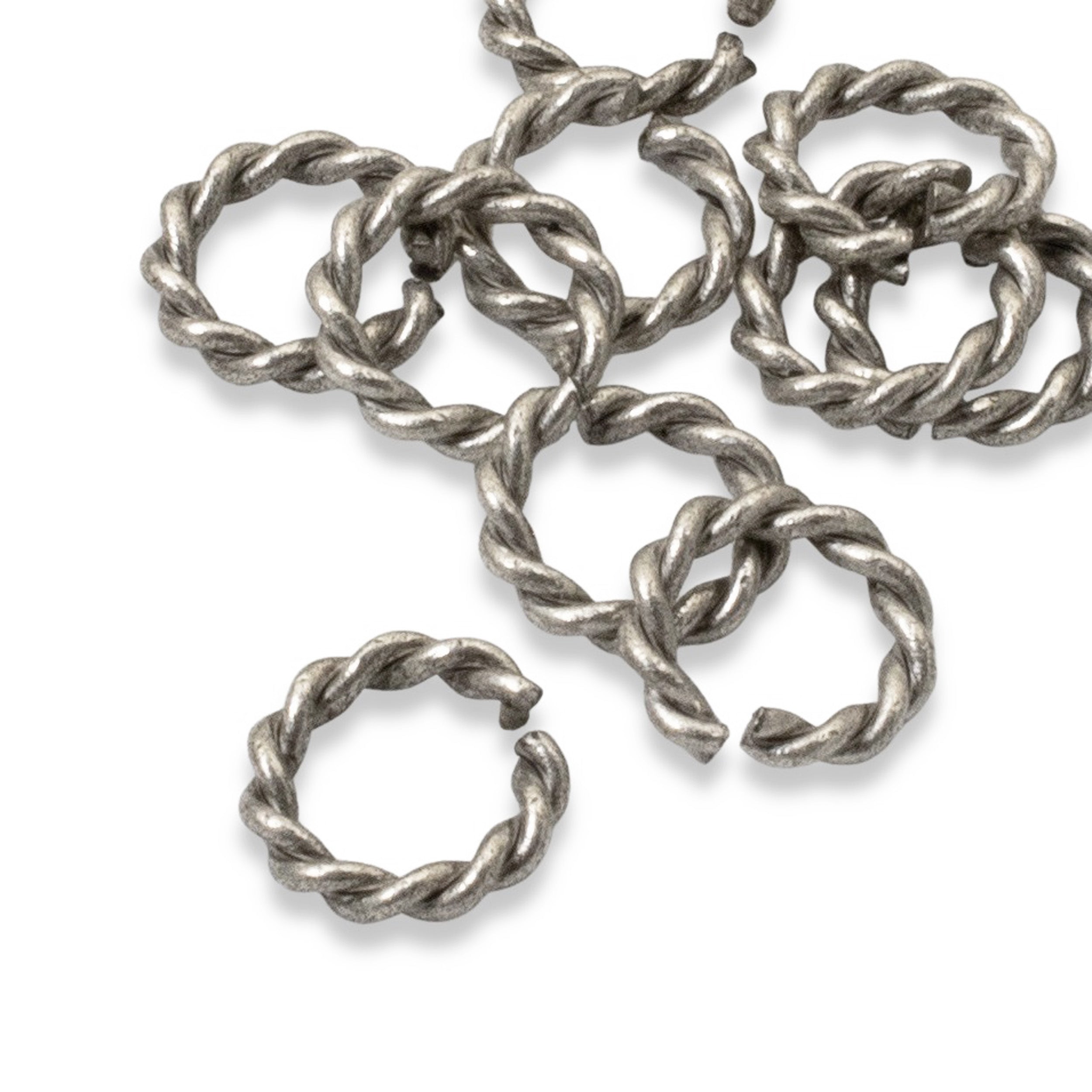 Mini Rope Jump Rings Antique Silver, Twisted Wire Connectors Findings