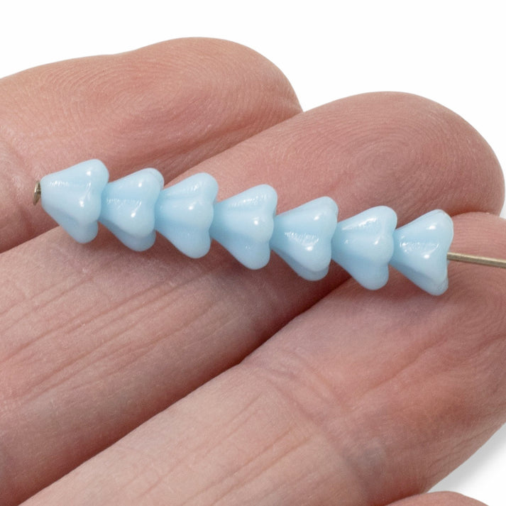 Opaque Light Blue Baby Bell Flower Beads, Czech Glass 4x6mm