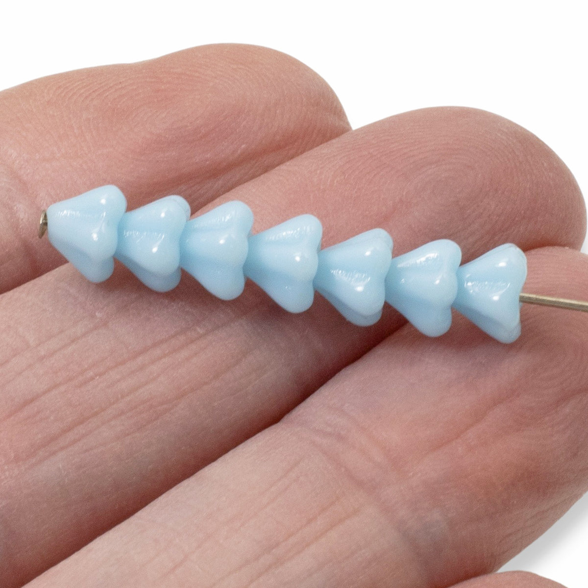 Opaque Light Blue Baby Bell Flower Beads, Czech Glass 4x6mm