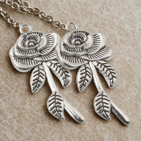 Silver Long Stem Rose Pendants | Hackberry Creek