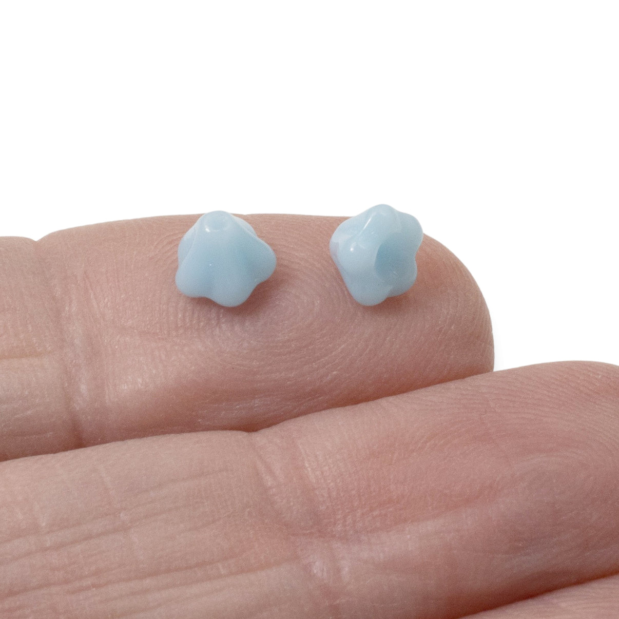 Opaque Light Blue Baby Bell Flower Beads, Czech Glass 4x6mm