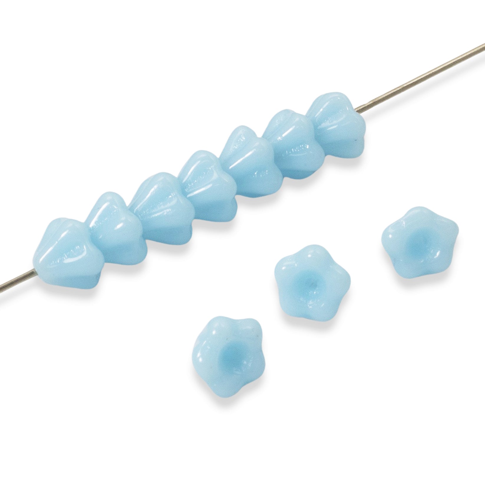Opaque Light Blue Baby Bell Flower Beads, Czech Glass 4x6mm