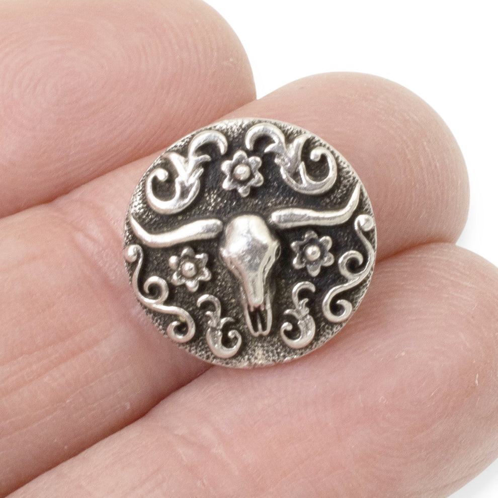 Silver Longhorn Buttons, 2-Pack Steer Skull for Leather and Fabric