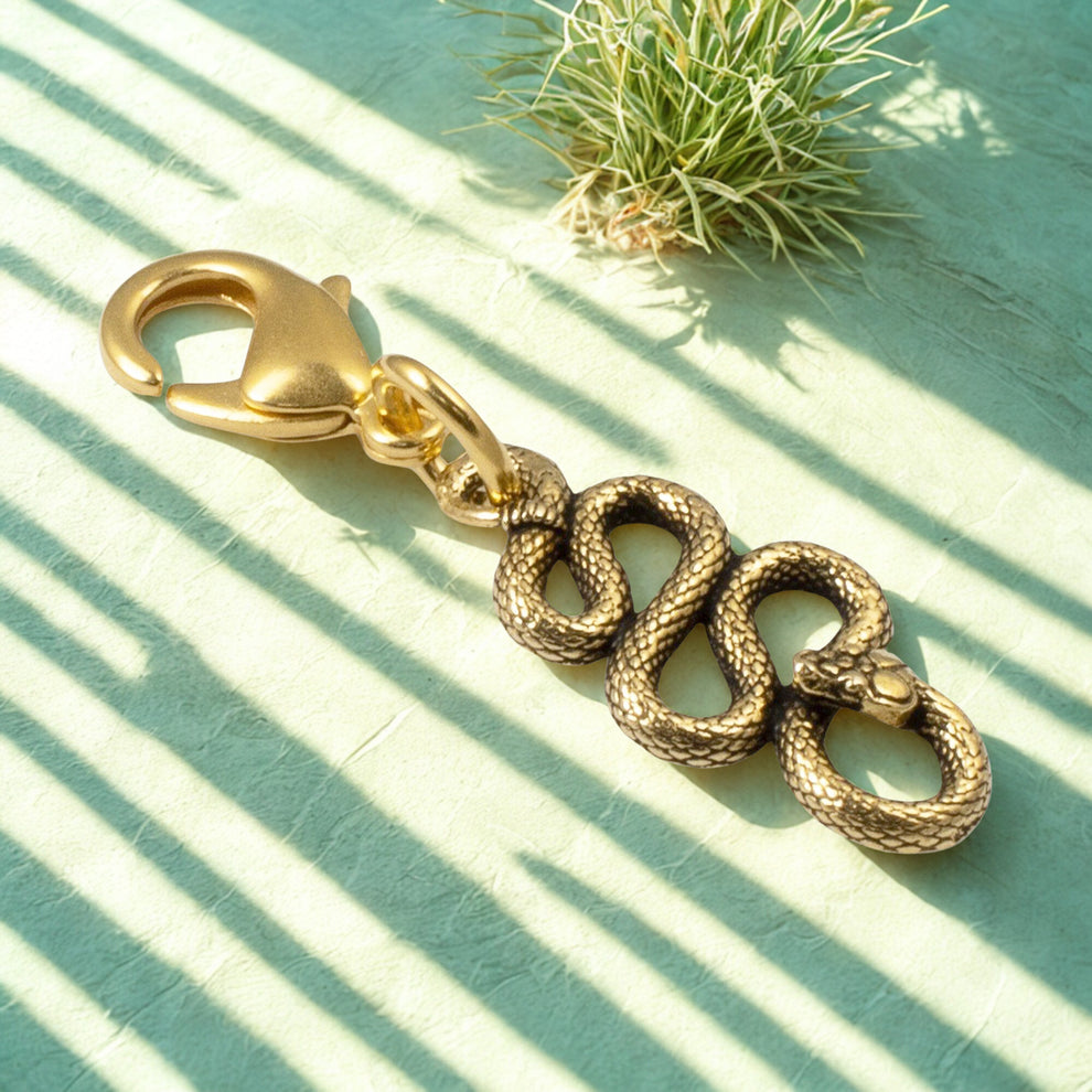 Gold Snake Clip-on Charm, Southwestern Rattlesnake + Lobster Clasp