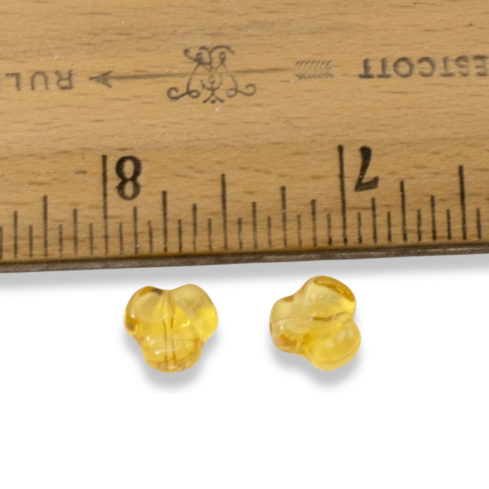 Golden Yellow Czech Glass Trillium Flower Beads