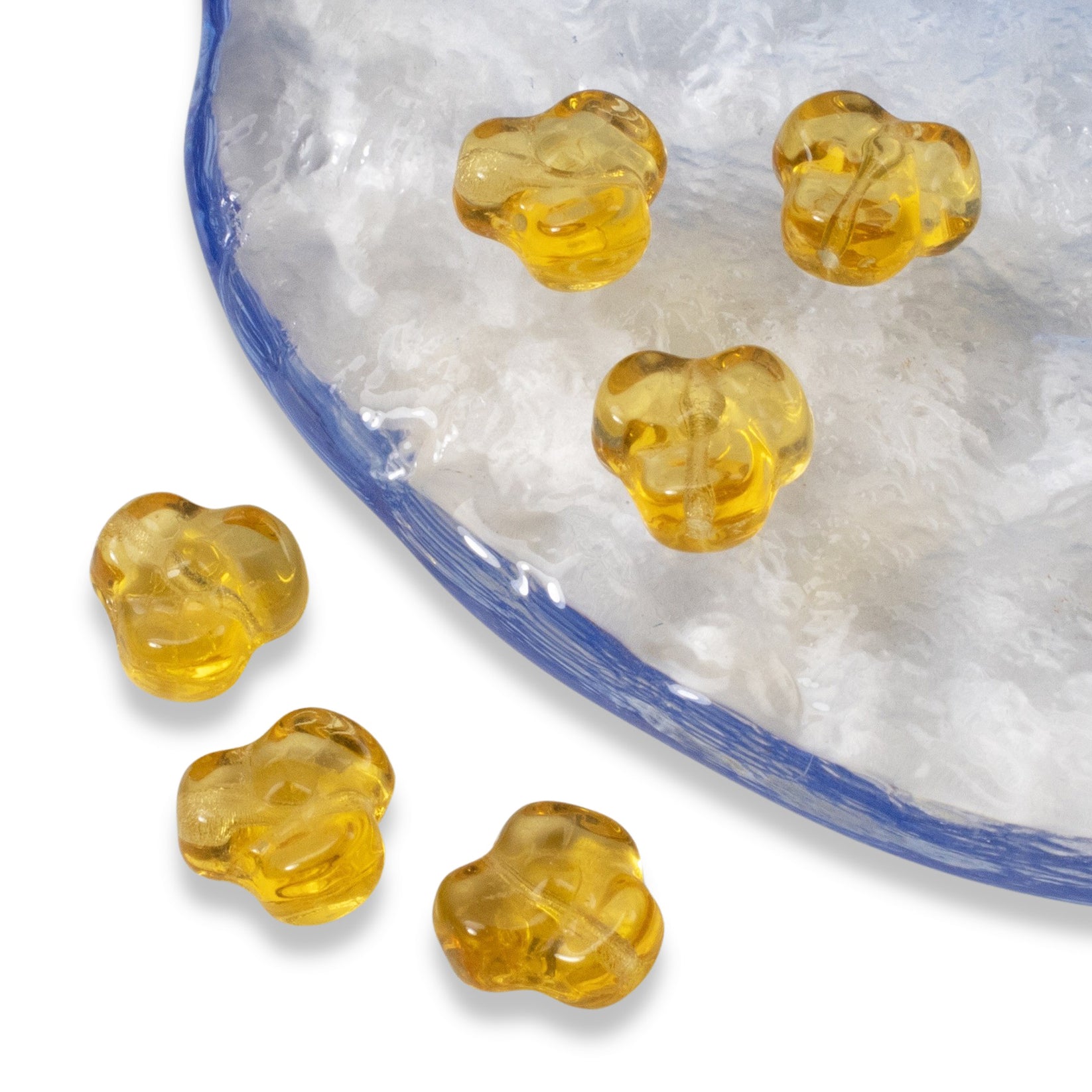 Golden Yellow Czech Glass Trillium Flower Beads