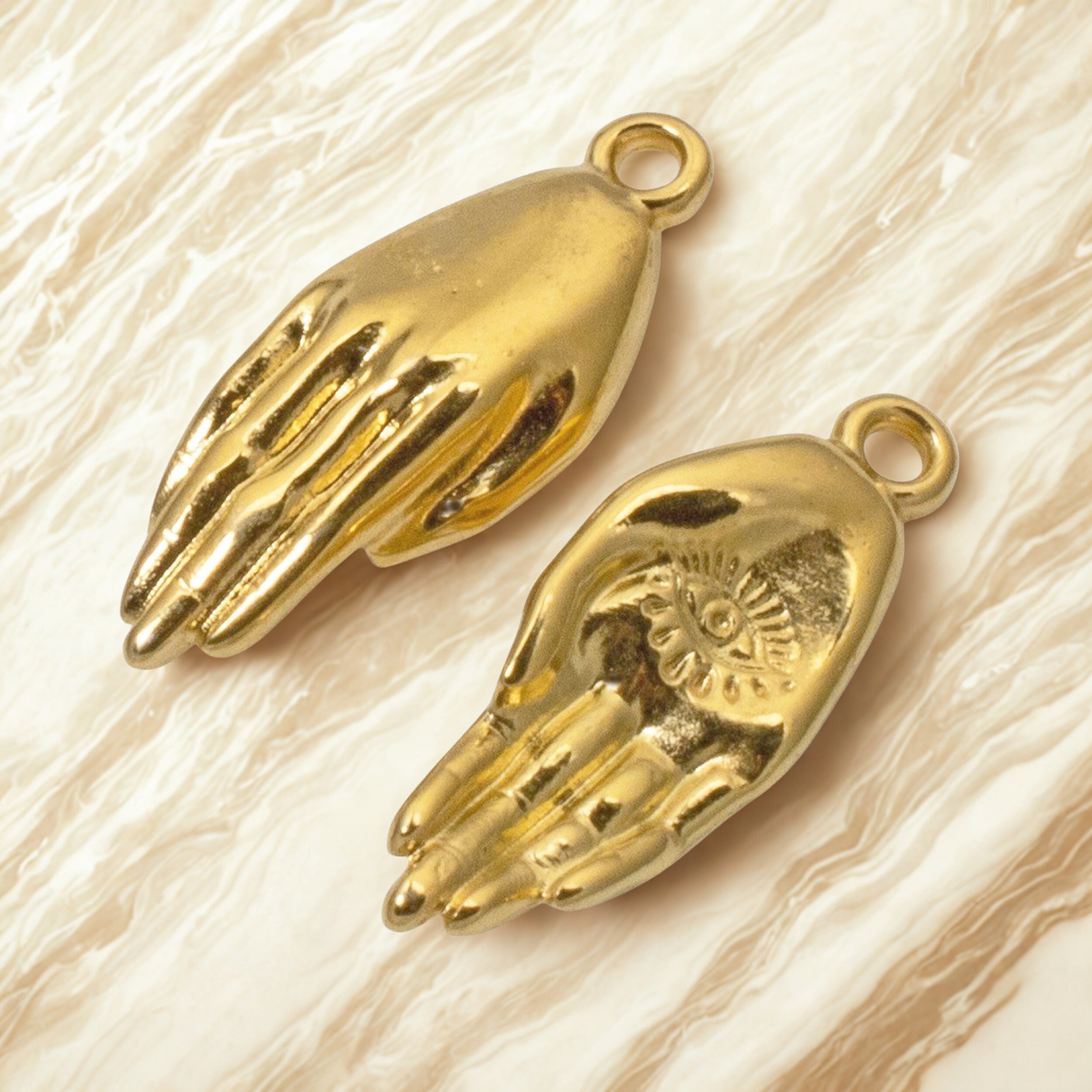 Evil Eye Hand Charms, 2-Pack 24k Gold Plated Protection Symbol