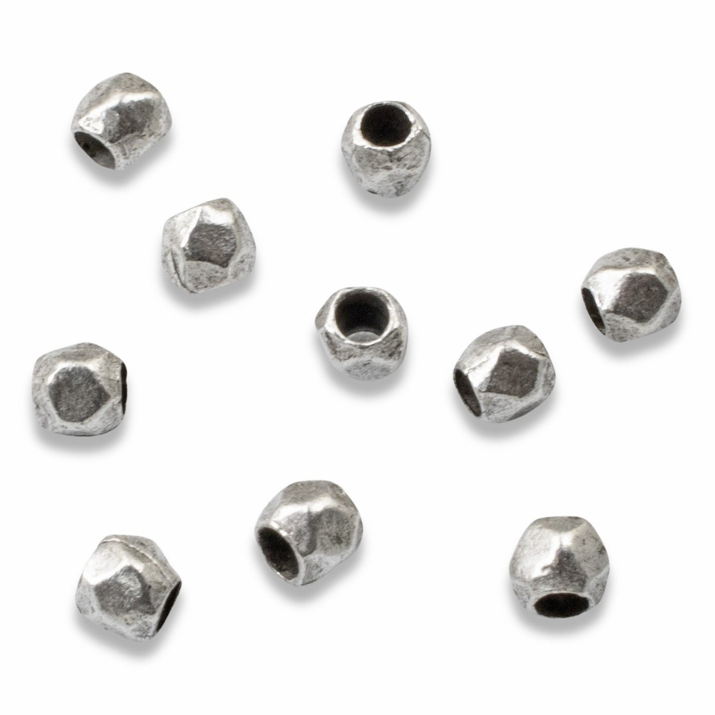 10 Faceted Round 4mm Beads for Leather - Silver Plated Pewter