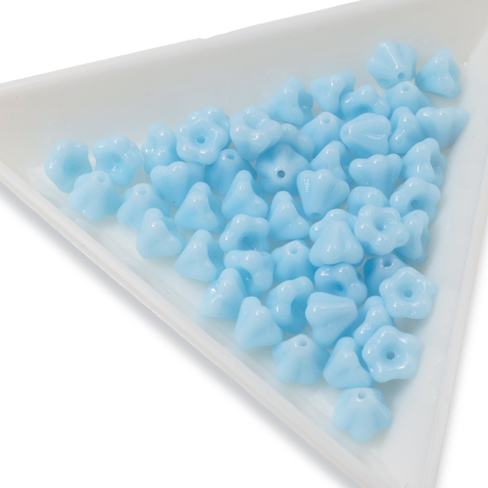 Opaque Light Blue Baby Bell Flower Beads, Czech Glass 4x6mm