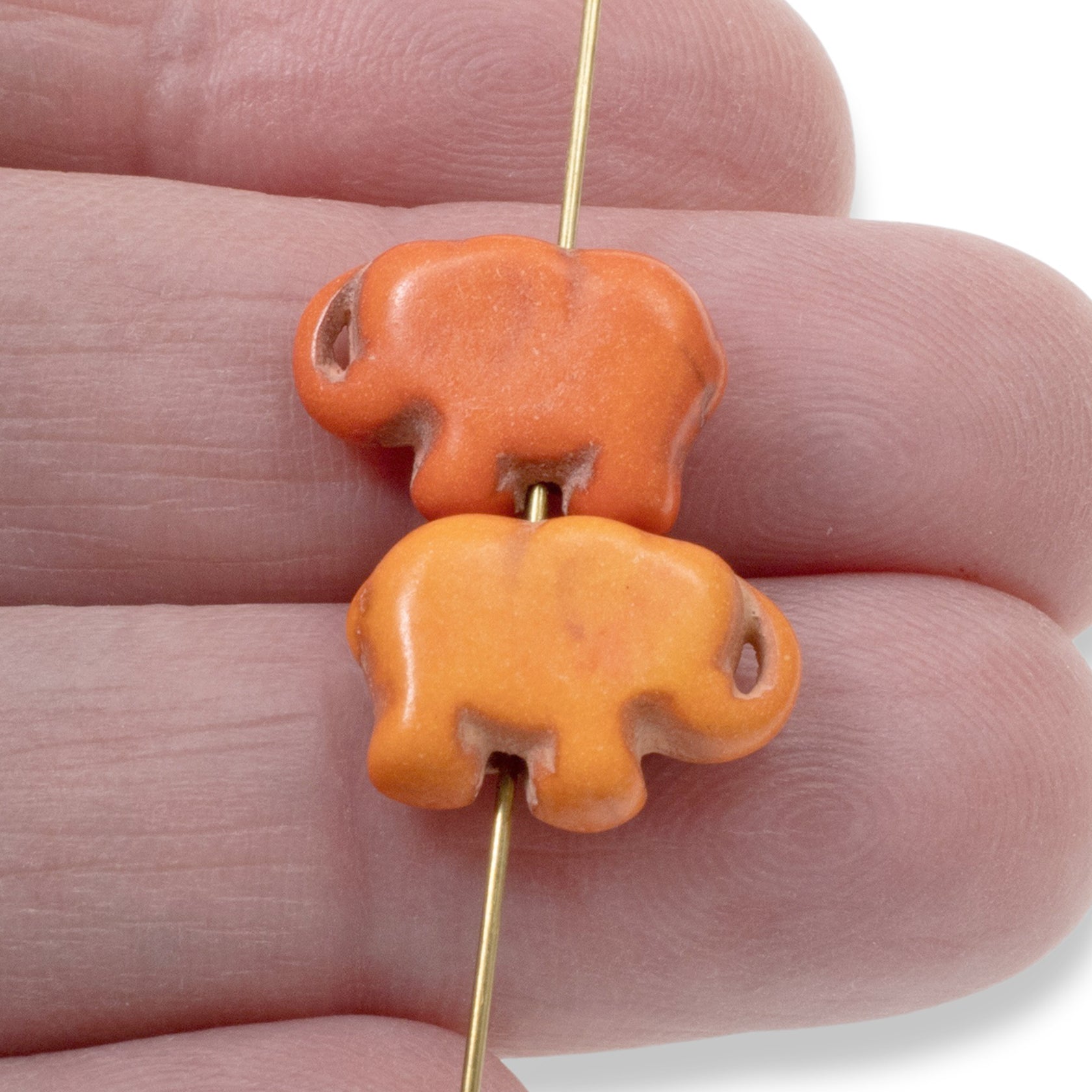 20 Orange Elephant Beads - Small Lucky Elephants