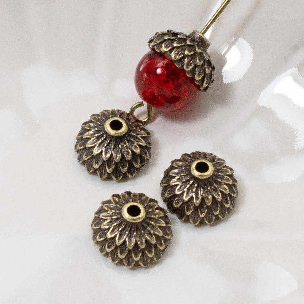 Antique Brass Acorn Bead Caps, Autumn and Fall Jewelry Supply