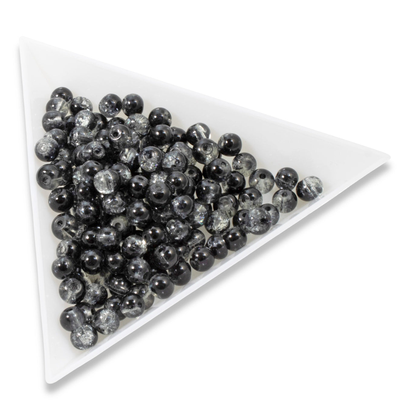 4mm Black & Clear Round Glass Crackle Beads | Hackberry Creek