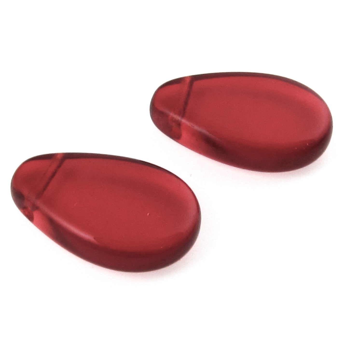 Siam Red Flat Teardrop Beads, Czech Glass Pear Shaped Beads