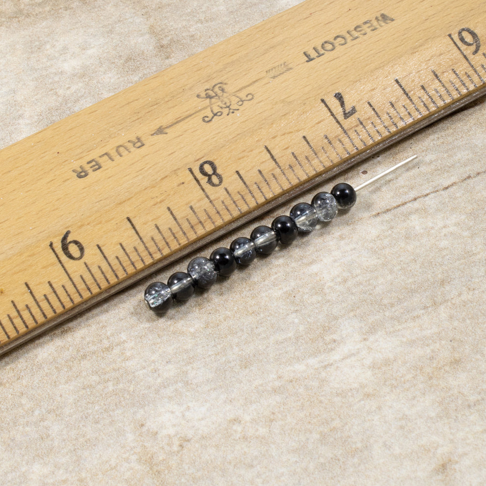 4mm Black & Clear Round Glass Crackle Beads | Hackberry Creek